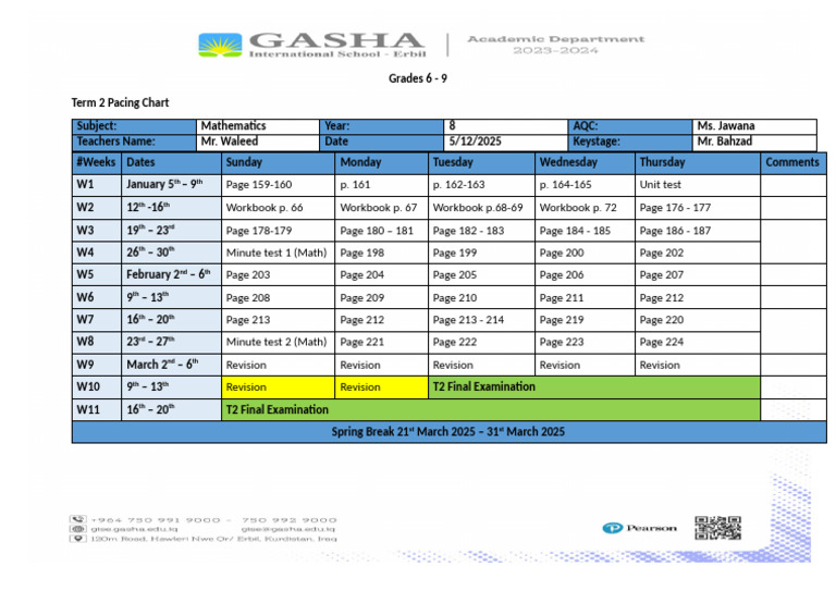 Pacing - Chart Tempate Grades 8 2024 - 2025 ( | PDF