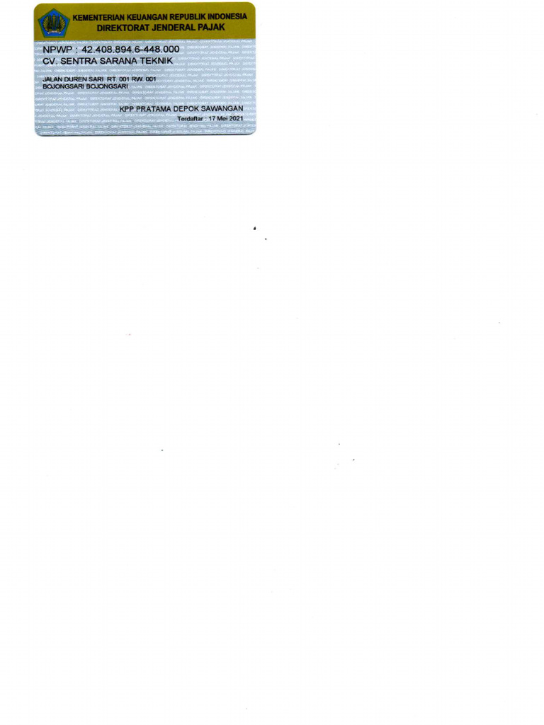 NPWP CV Sentra Sarana Teknik | PDF