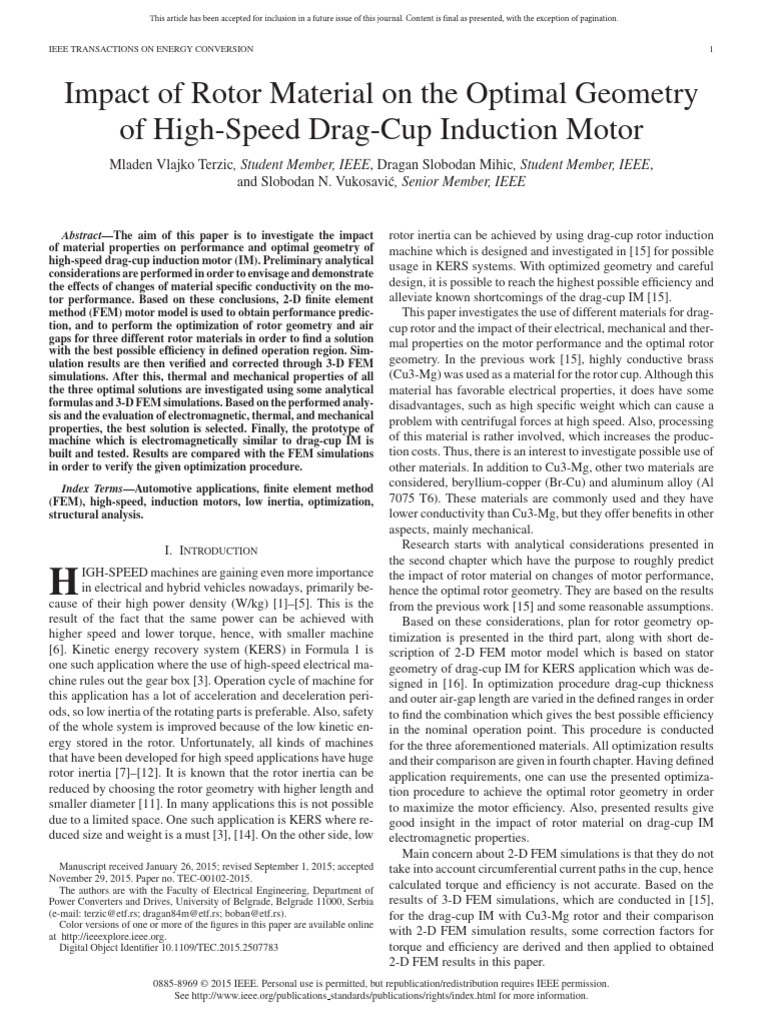 Impact of Rotor Material On The Optimal Geometry of High-Speed Drag-Cup ...