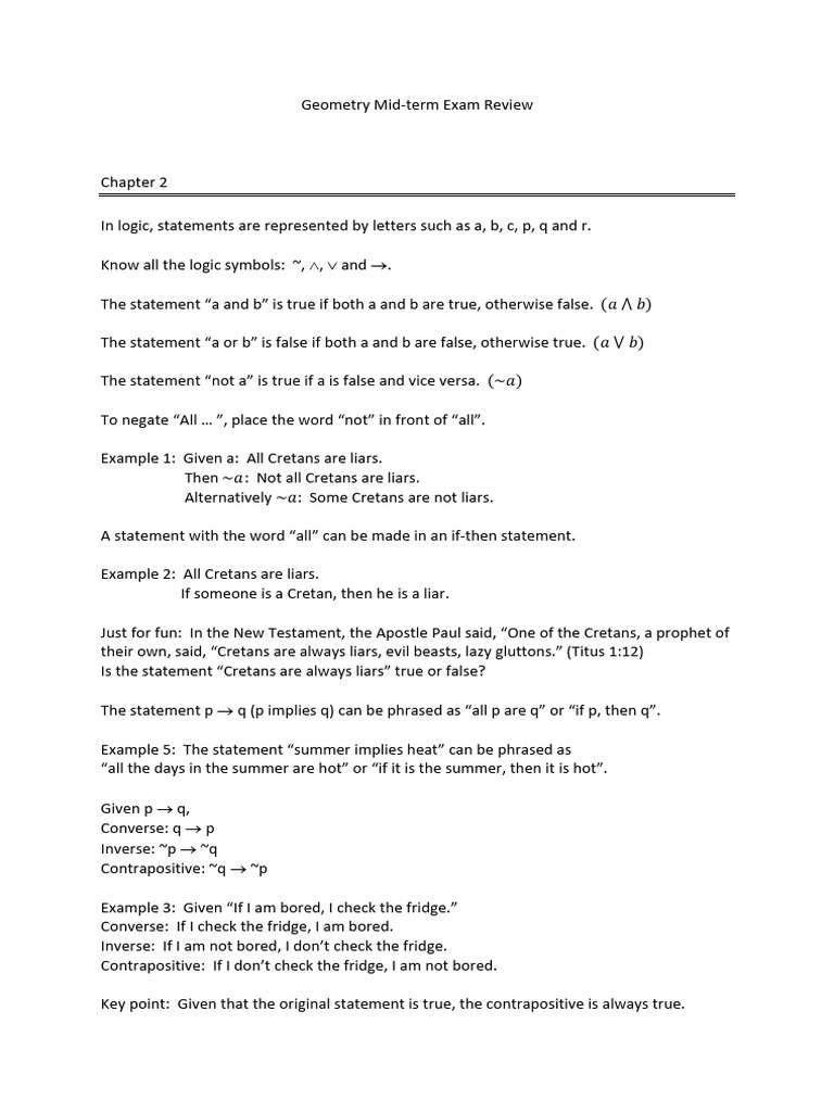 Geometry Mid-Term Exam Review | PDF | Triangle | Line (Geometry)