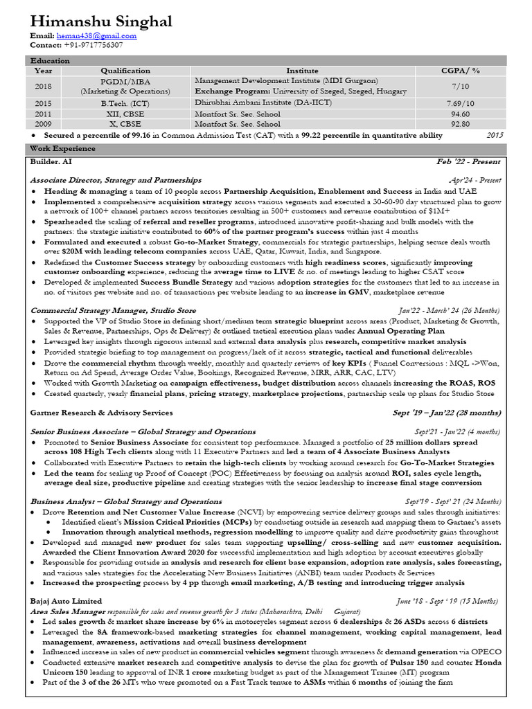 Himanshu Singhal Resume 2025 March | PDF | Marketing | Economies