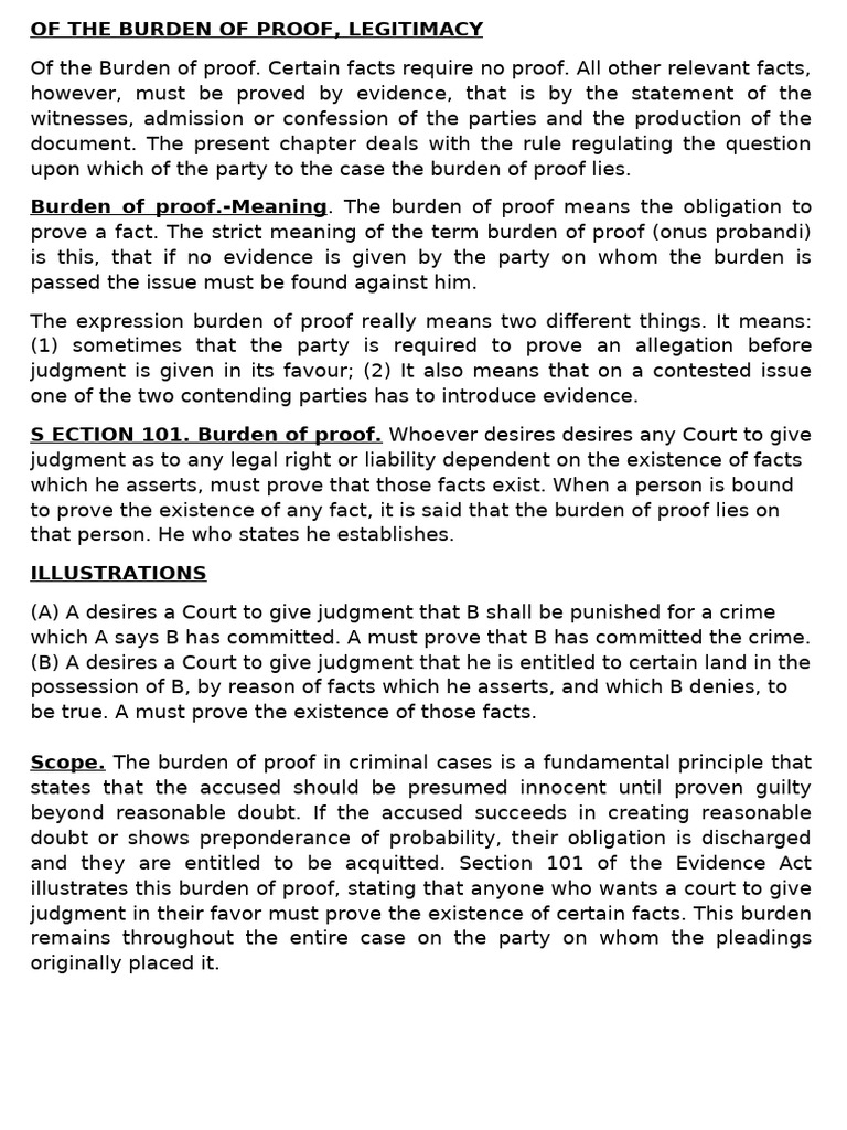 Burden of Proof, Legitimacy | PDF | Burden Of Proof (Law) | Evidence (Law)
