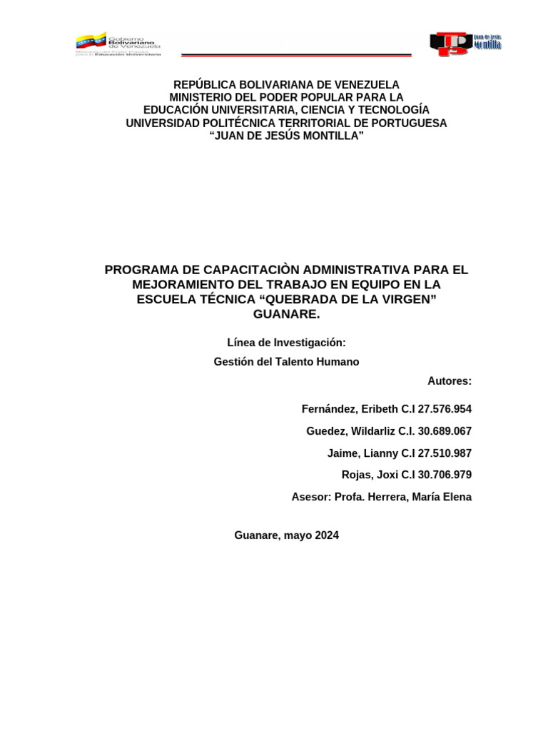 Proyecto 2 Quebrada de La Virgen UPTP | PDF | Gestión de recursos ...