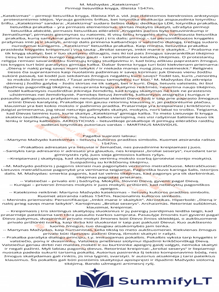 M. Mažvydas Katekizmas" | PDF