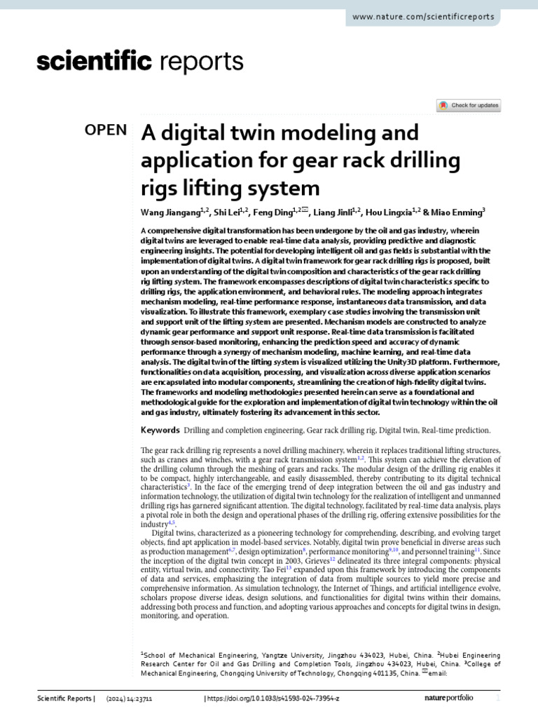 A Digital Twin Modeling and Application For Gear Rack Drilling Rigs ...