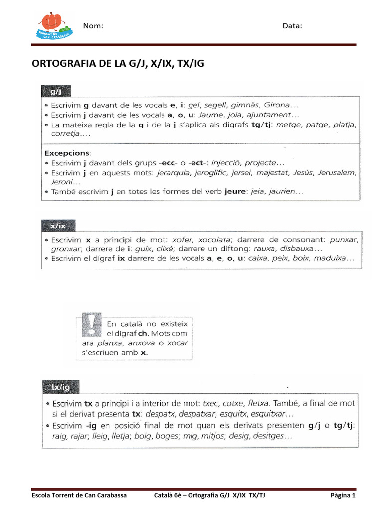 les grafies x ix tx ig g j | PDF