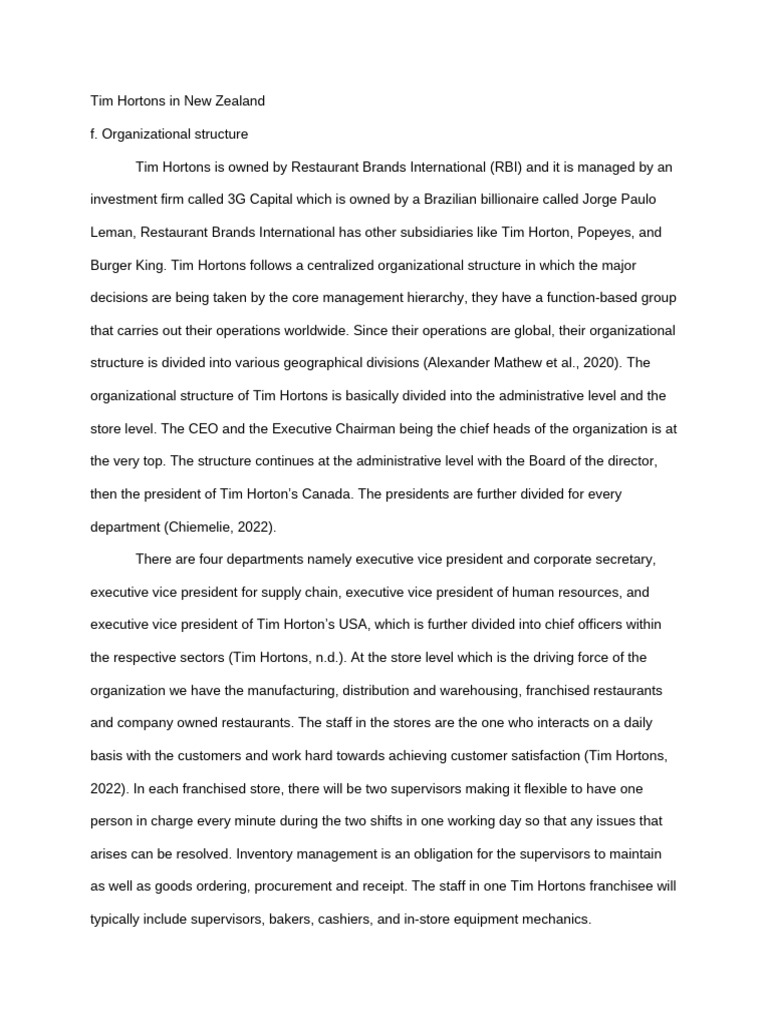Tim Hortons' Organizational Structure in NZ | PDF | Business