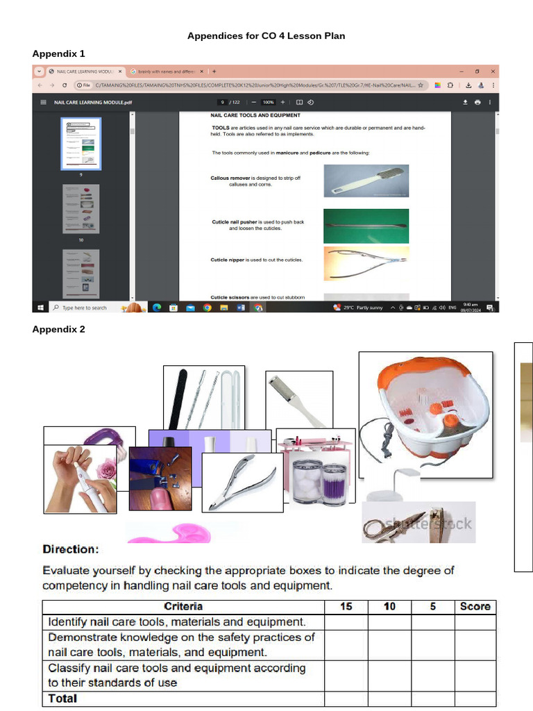 Appendices For CO 4 Lesson Plan | PDF | Nail (Anatomy) | Foot