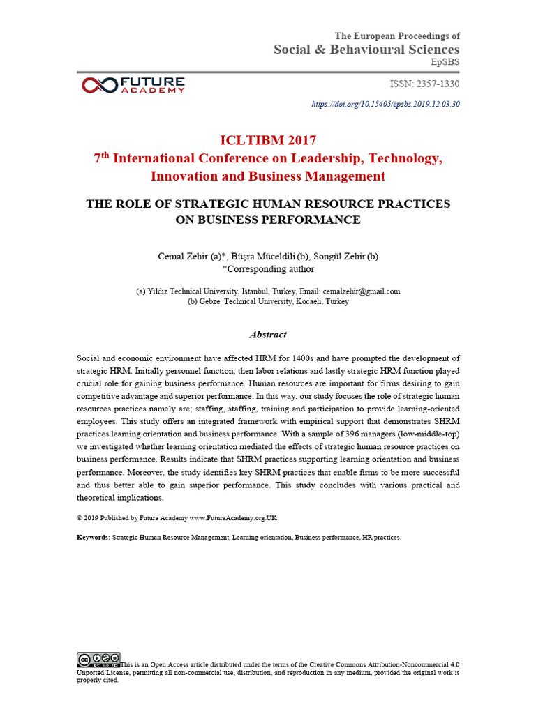 Strategic HR Practices and Business Performance | PDF | Human Resource ...