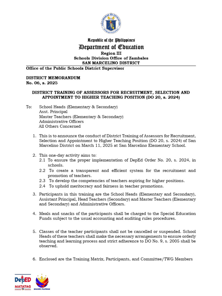 District Memorandum No. 06 S. 2025 | PDF | Learning | Human Communication