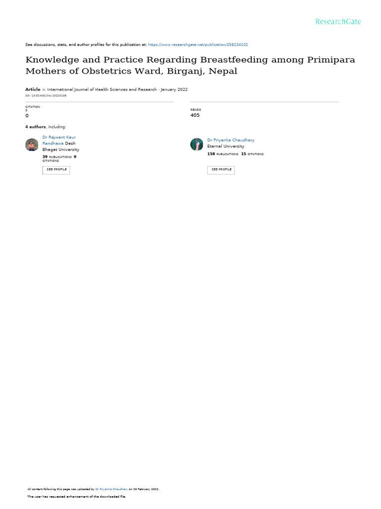 Knowledge and Practice Regarding Breastfeeding Amo | PDF | Breastfeeding | Breast Milk