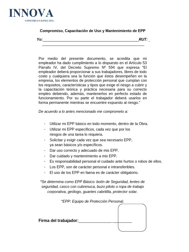 Compromiso Uso Adecuado Epp | PDF