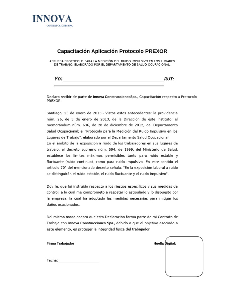 Capacitación Protocolo PREXOR Ruido Laboral | PDF