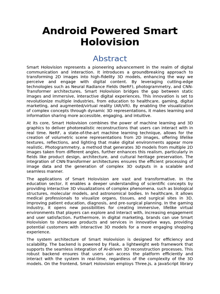 Android Powered Smart Holovision | PDF | Augmented Reality | 3 D ...