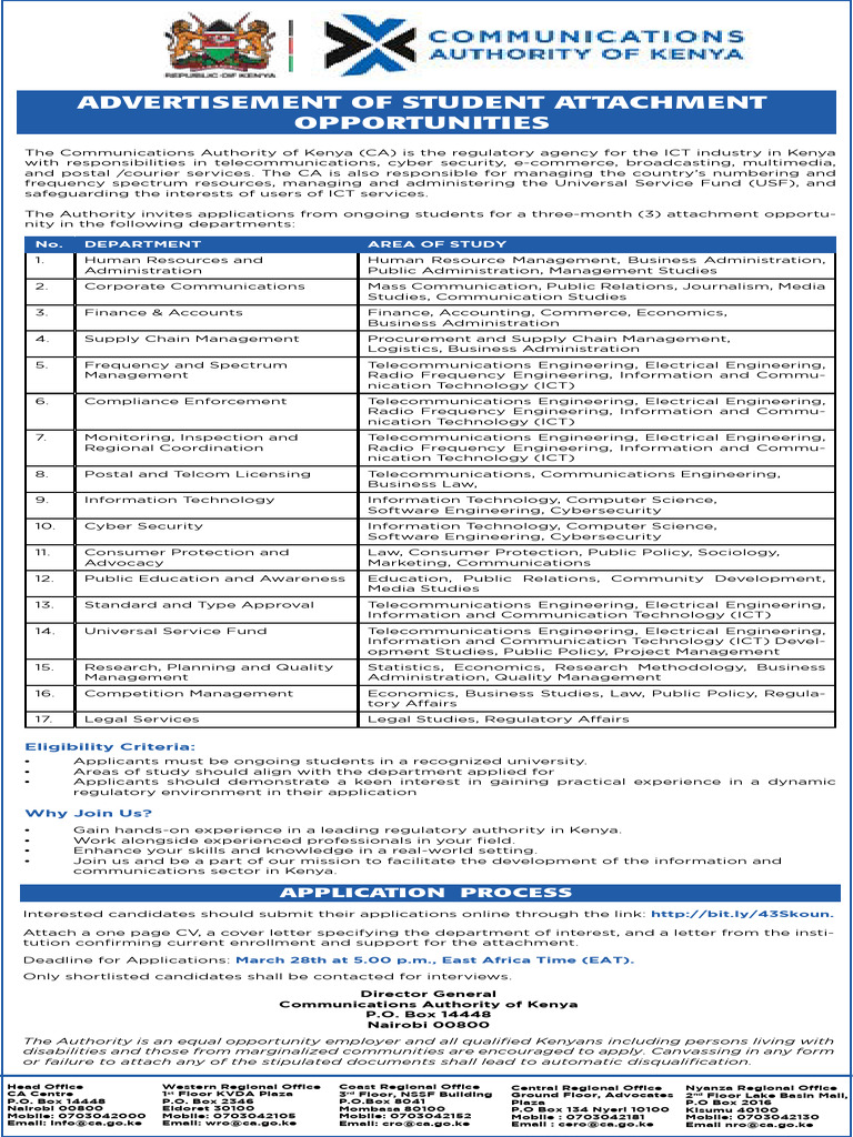 CA Kenya Student Attachment Opportunities | PDF | Service Industries