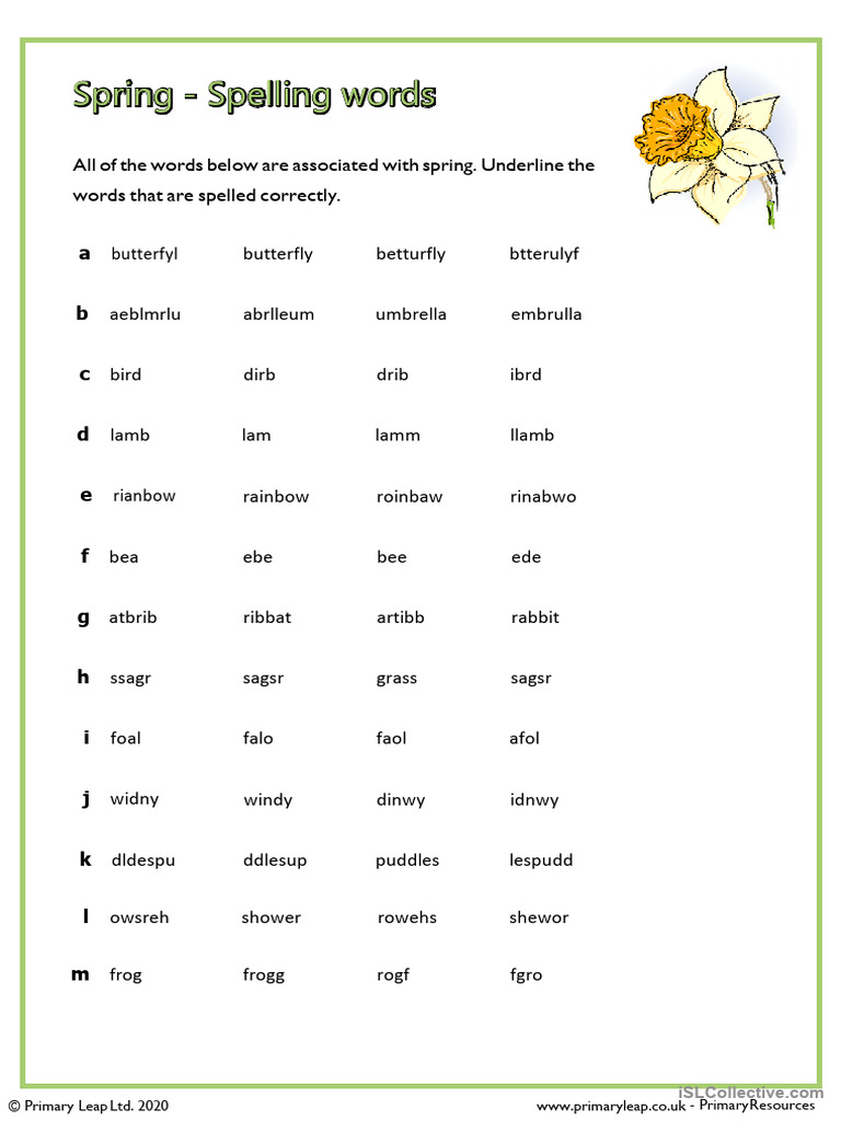 Spring Spelling Word Exercises | PDF