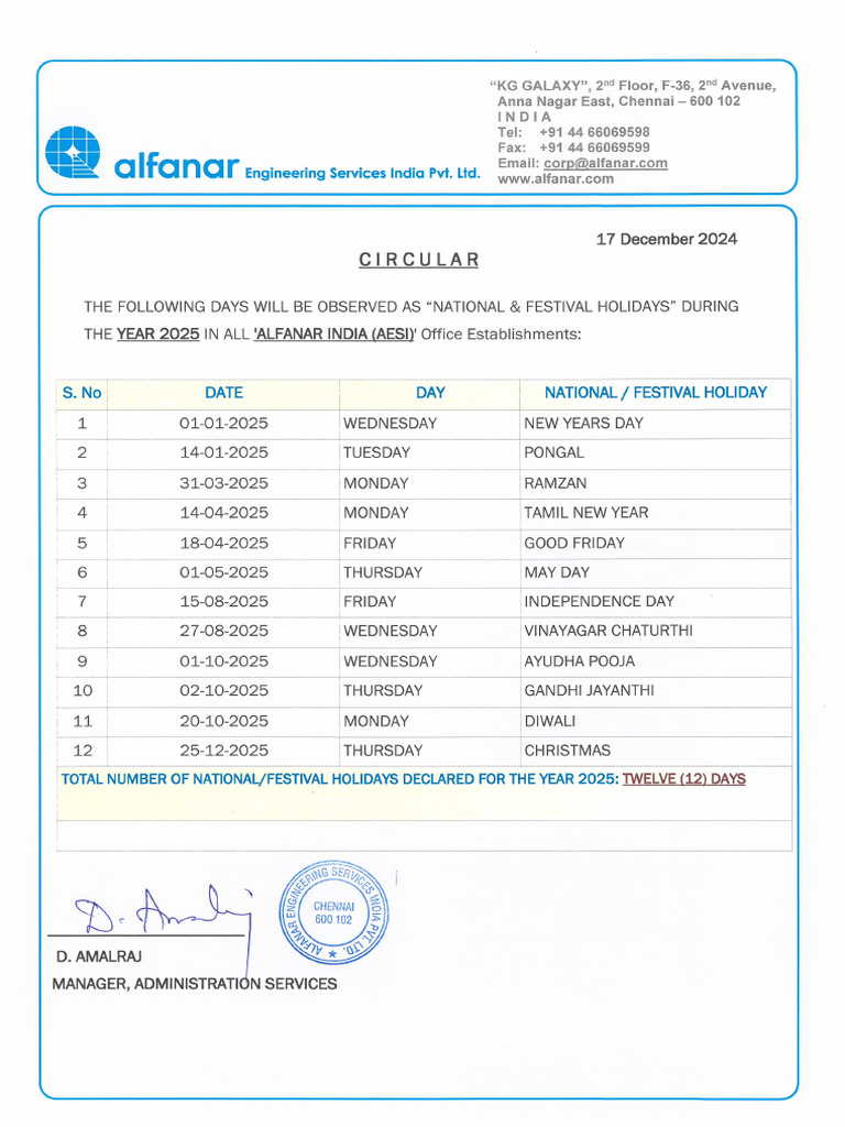 List of Holidays - 2025 | PDF