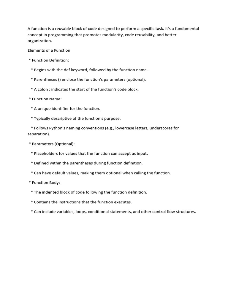A Function Is A Reusable Block of Code Designed To Perform A Specific Task | PDF