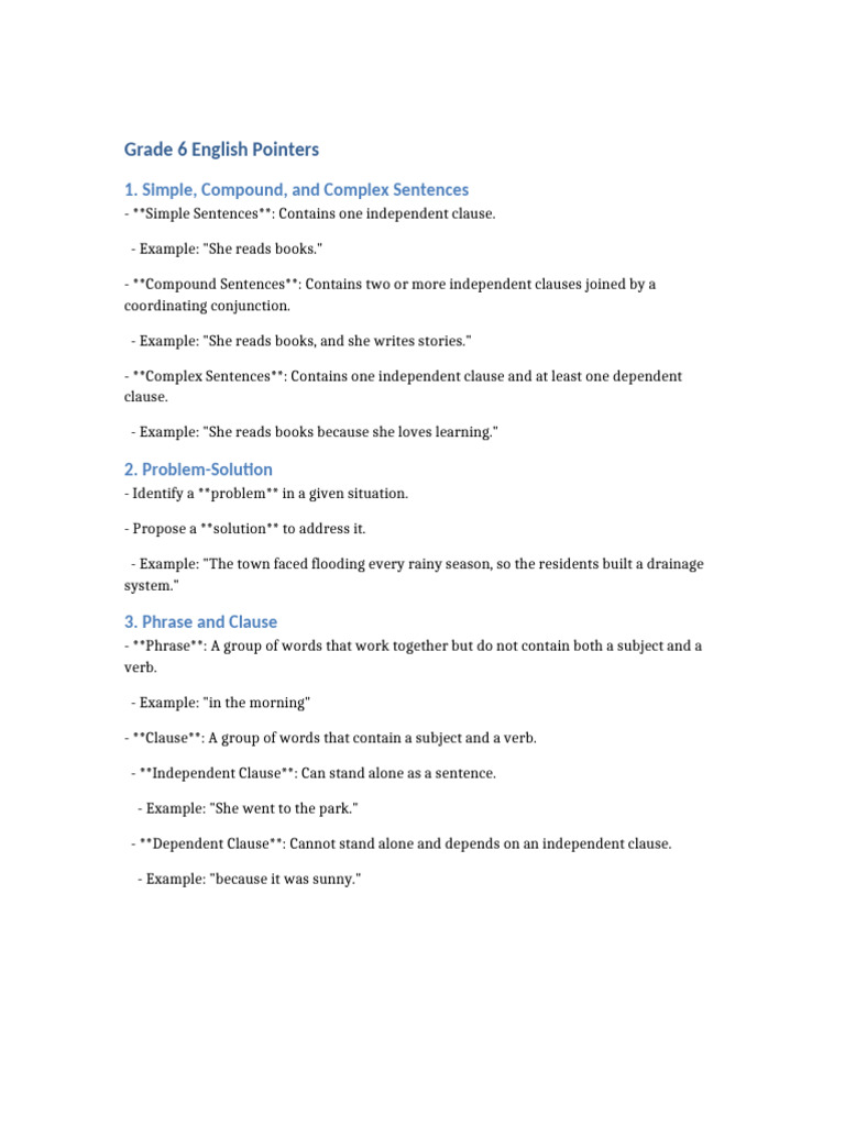 Grade 6 English Pointers | PDF