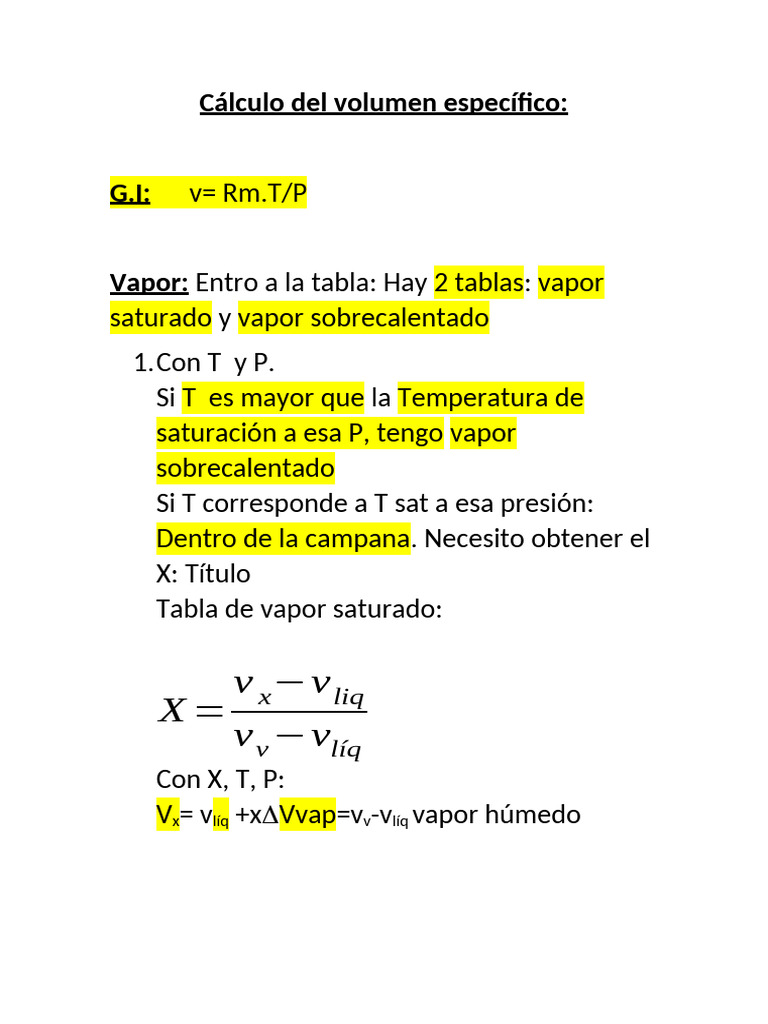 Calculo Del Volumen Especifico | PDF