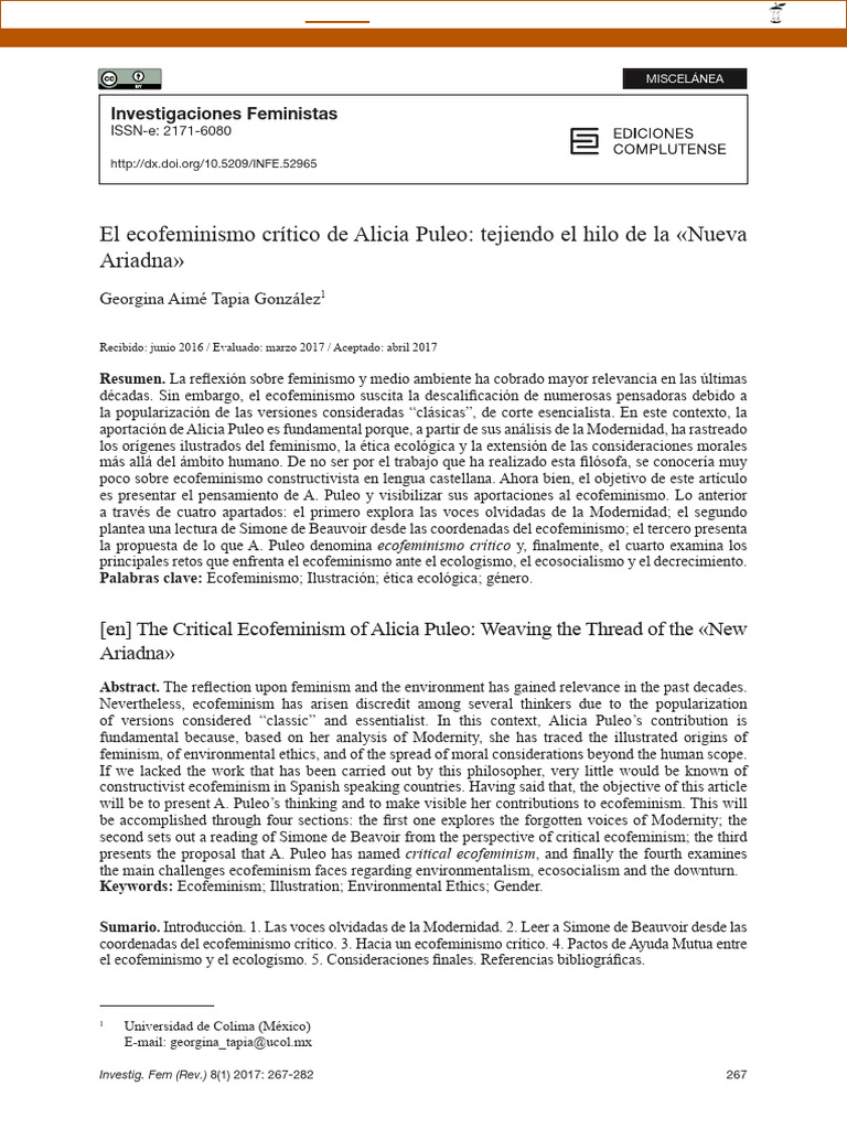 Ecofeminismo Crítico de Alicia Puleo | PDF | Feminismo | Estudios de género