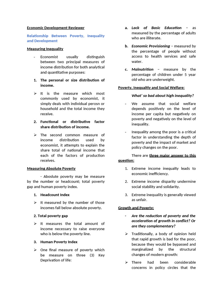 Economic Development Reviewer | PDF | Poverty | Poverty & Homelessness