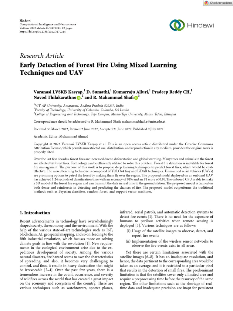 Computational Intelligence and Neuroscience - 2022 - Kasyap - Early Detection of Forest Fire ...