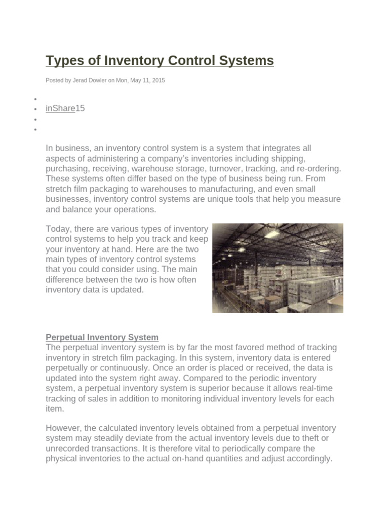 Types of Inventory Control Systems: Inshare | PDF | Inventory | Cost Of ...