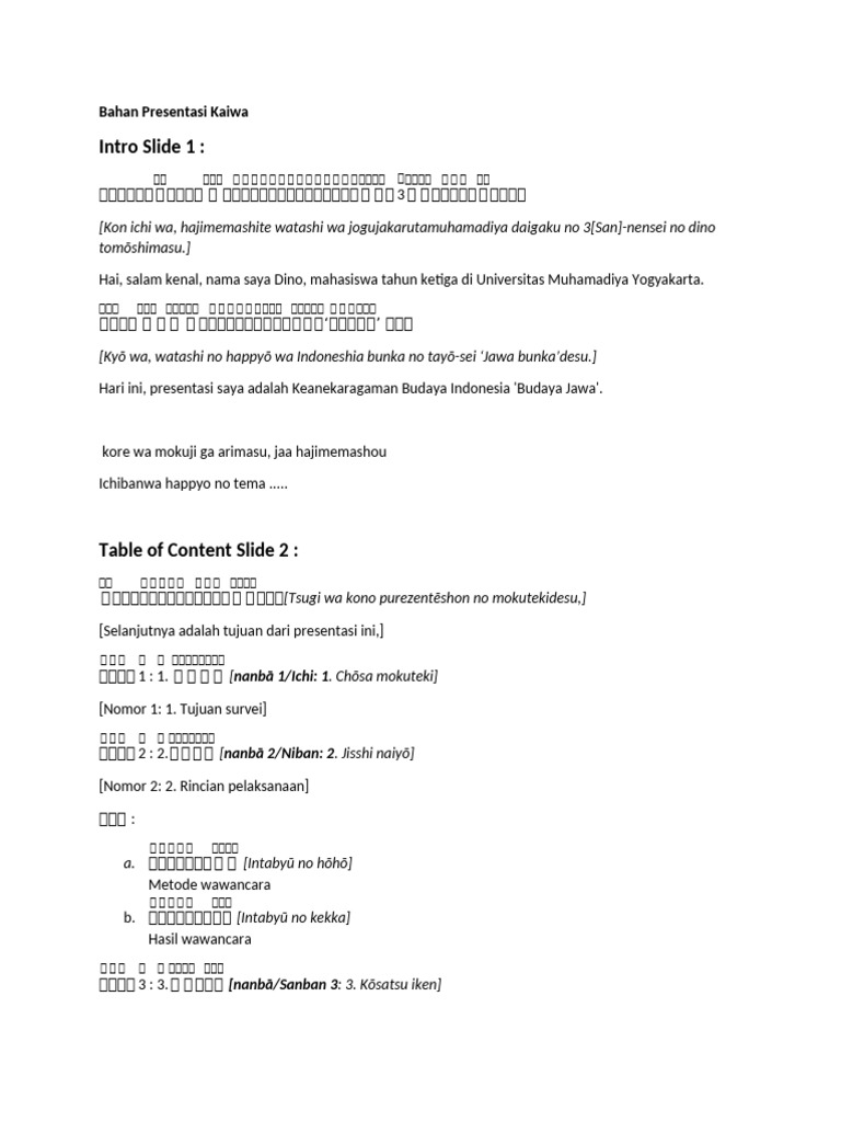 Bahan Presentasi Kaiwa | PDF