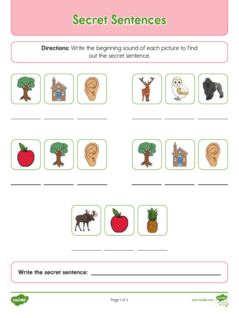 Secret Sentences Activity Sheets For K-2nd Grade | PDF