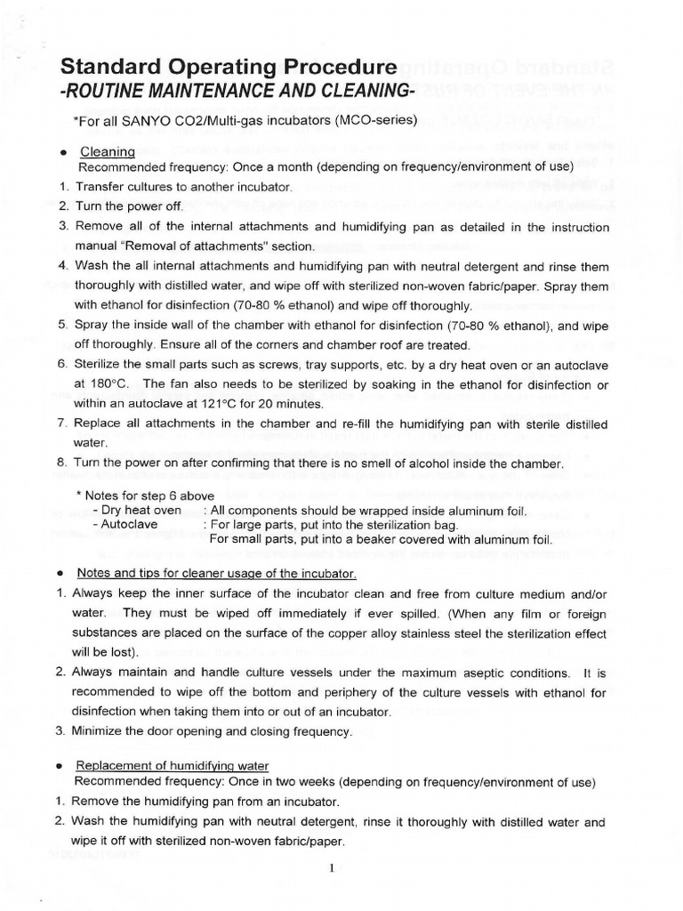 MANUAL INCUBATOR CO2 MCO-175 Standard Operation Procedure | PDF
