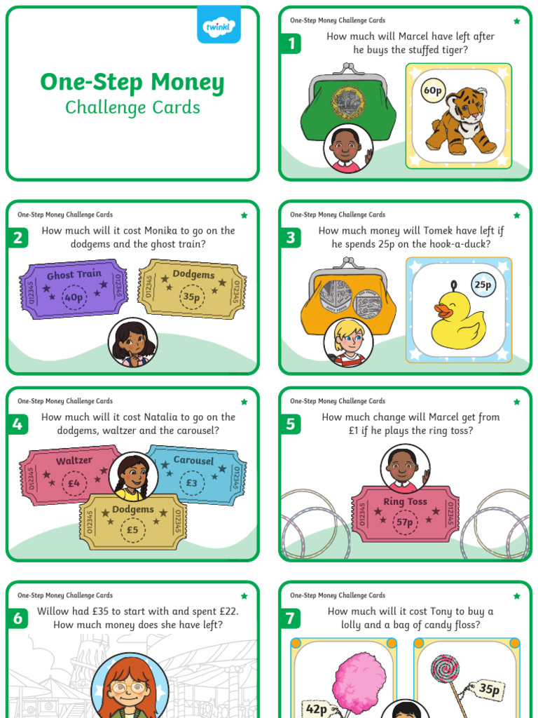 One-Step Money Challenge Cards | PDF
