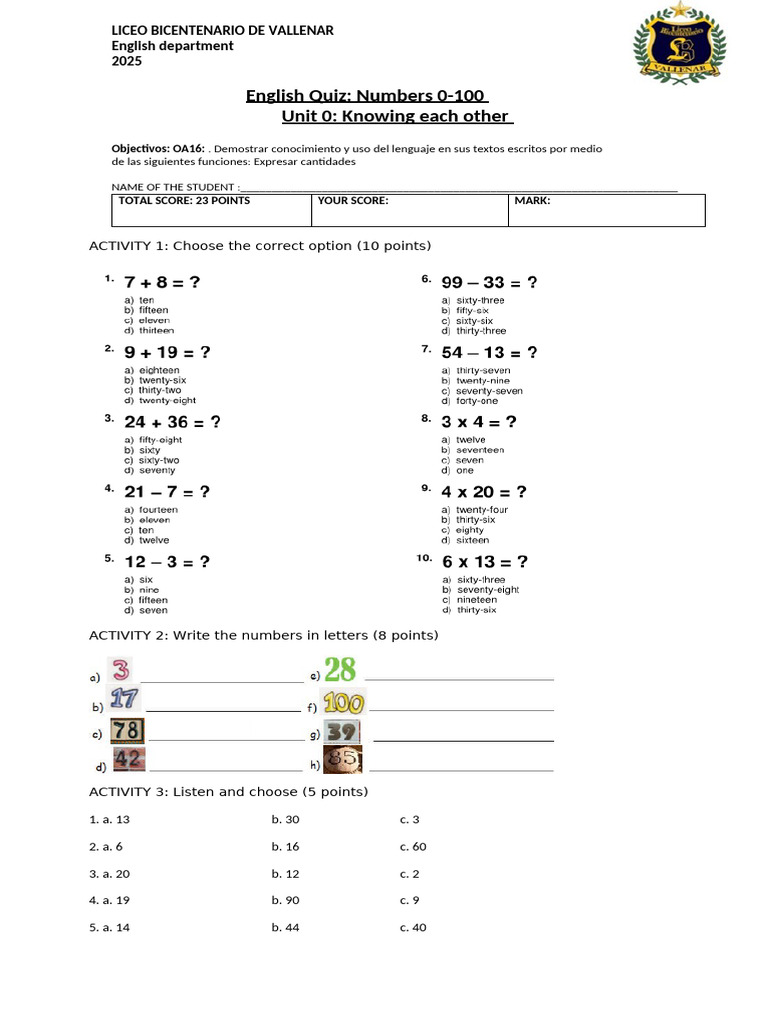 Numbers Quiz | PDF