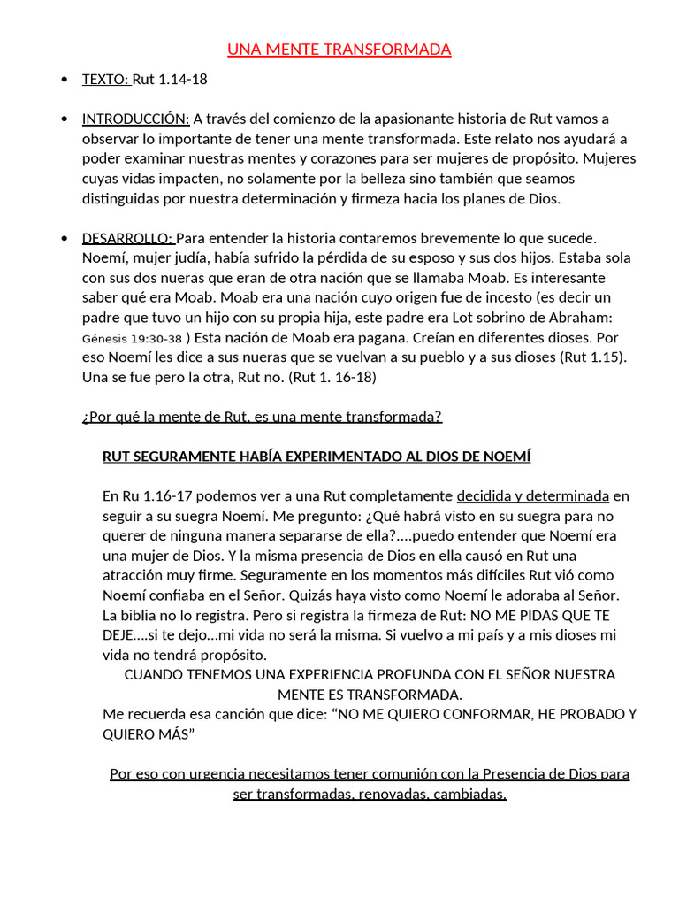 Una Mente Transformada | PDF | Rut (figura bíblica) | Dios