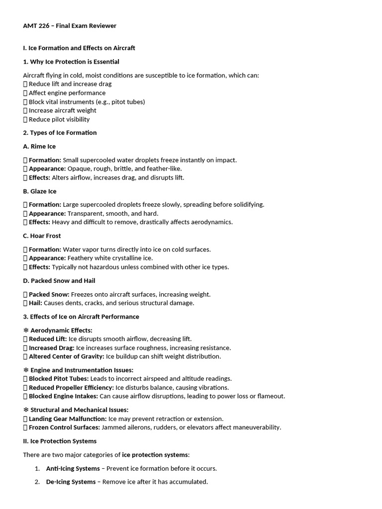 AMT 226 Final Exam Reviewer | PDF | Ice | Aviation