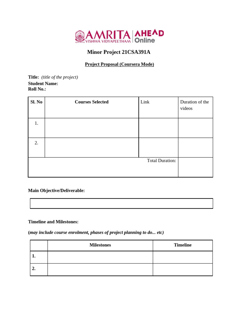 BCA Minor Project Proposal (Coursera) | PDF