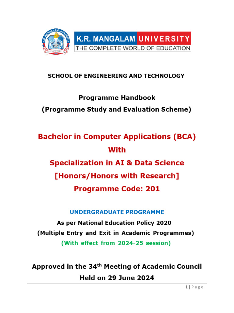 BCA AI DS Program Handbook Wef 2024 25 - 241029 - 012222 | PDF | Artificial Intelligence ...