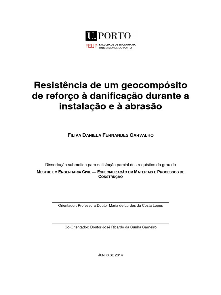 Resistência de Um Geocompósito de Reforço À Danificação Durante A ...