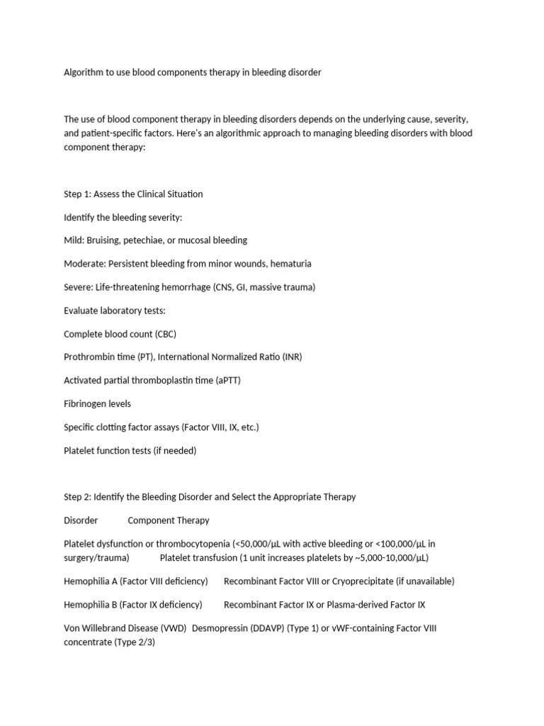 Blood Component Therapy for Bleeding Disorders | PDF | Bleeding | Platelet