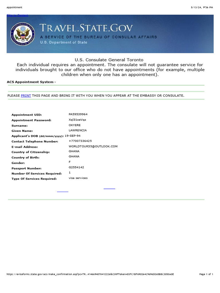 Appointment toronto | PDF