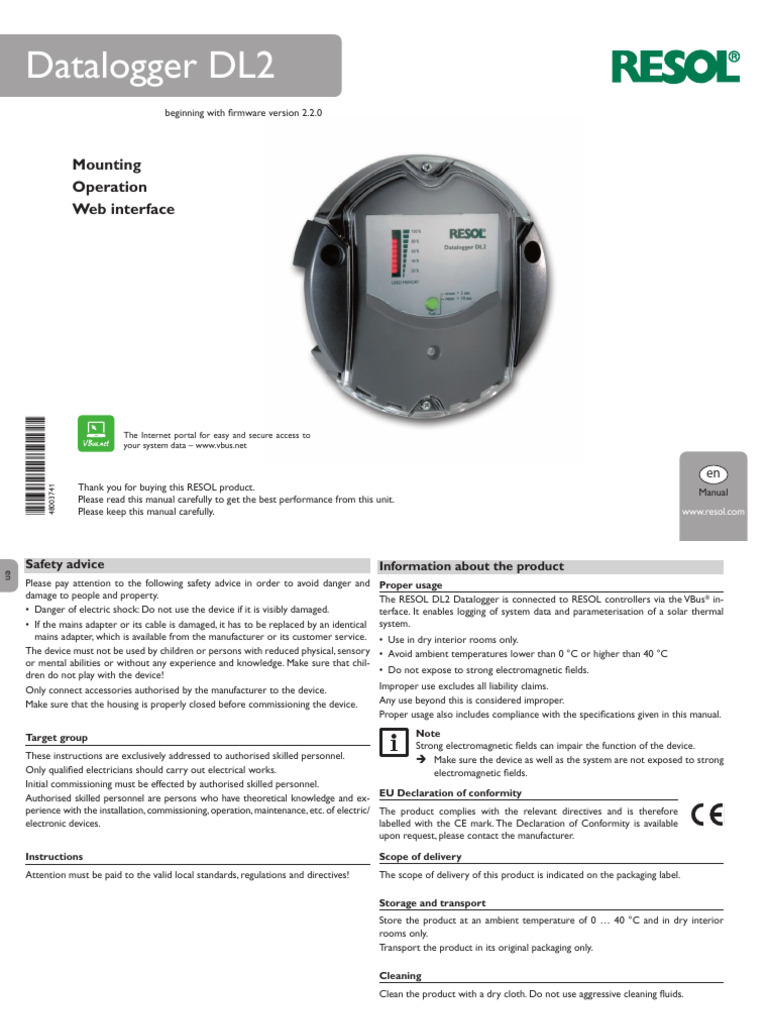 Datalogger DL2 V2.monen | PDF | Menu (Computing) | Electrical Connector