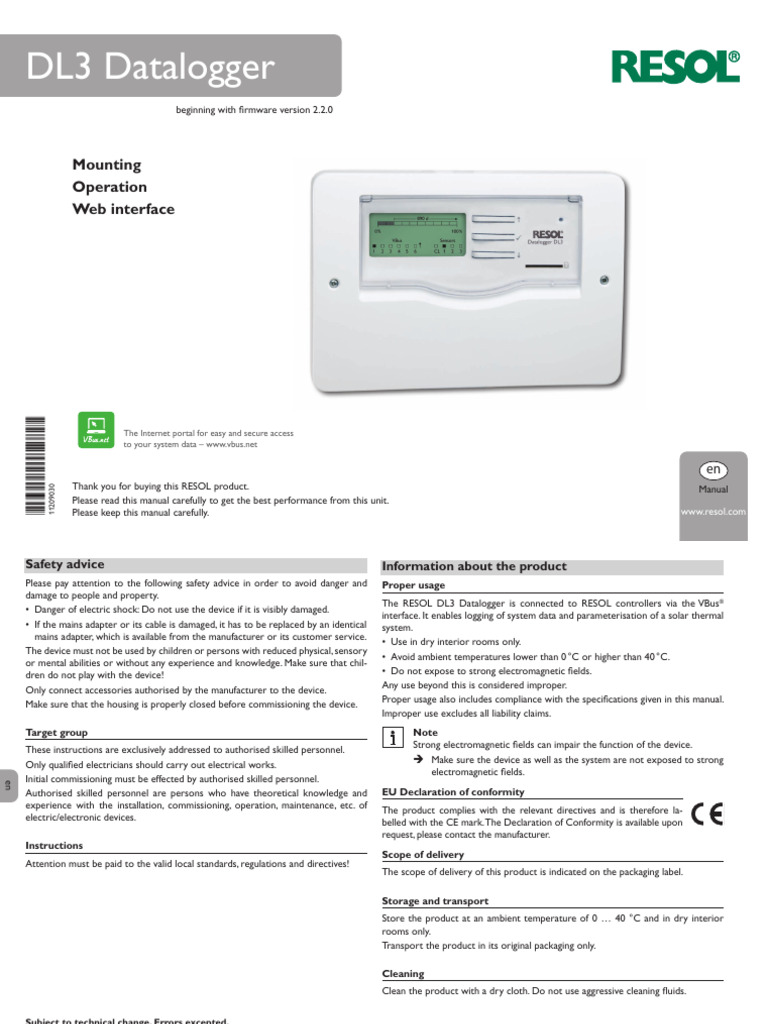 Datalogger DL3.Monen | PDF | Electrical Connector | Mains Electricity