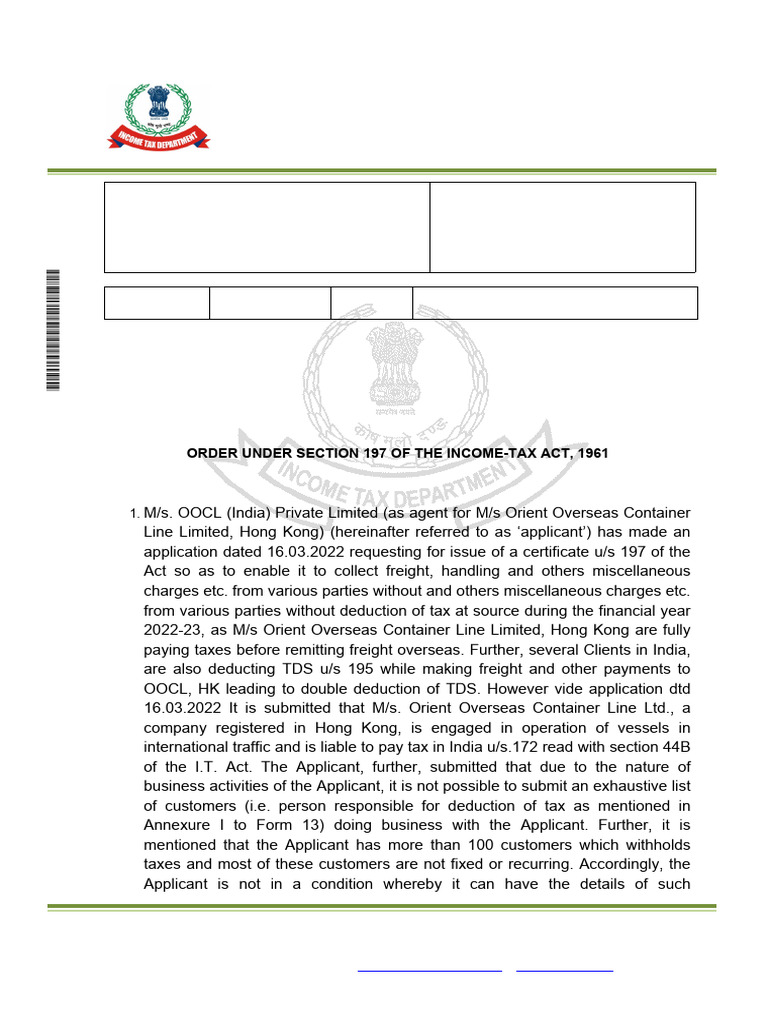 TDS Exemption Certificate for OOCL 2022-23 | PDF | Income Tax | Public ...