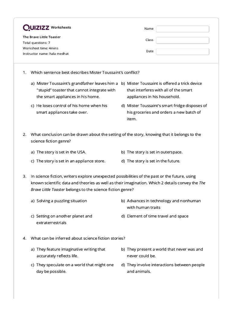 The Brave Little Toaster Worksheet | PDF | Science | Cognition