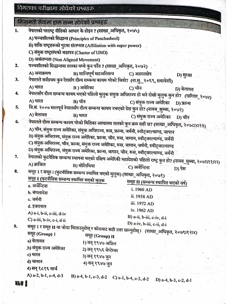 अन्तर्राष्ट्रिय संघ संस्था Old question collections | PDF