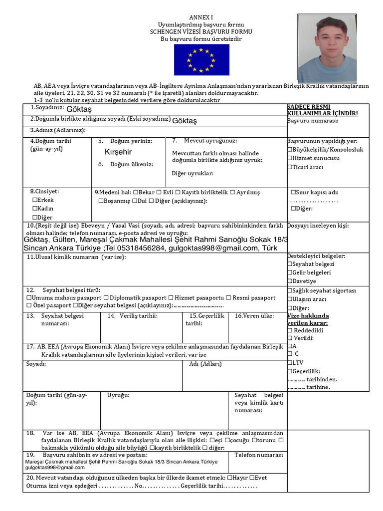 Visa Application Form Tur | PDF