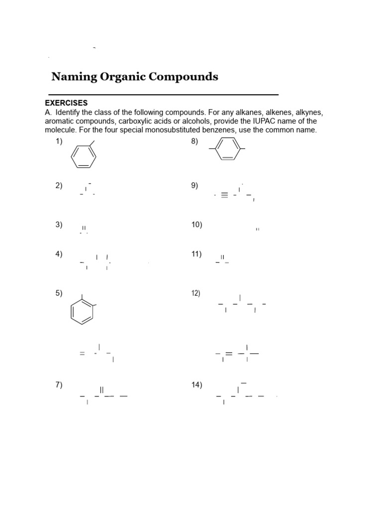 Organic Compounds Naming Practice | PDF | Methyl Group | Chemical ...