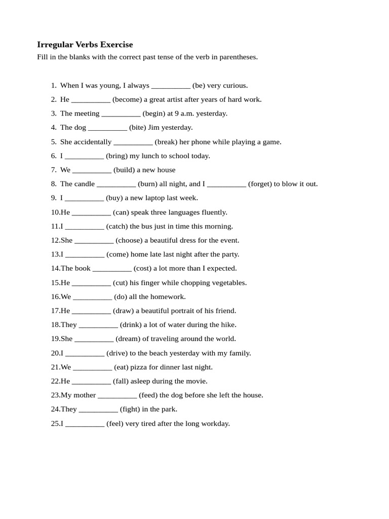 Irregular Verbs Exercise #1 | PDF