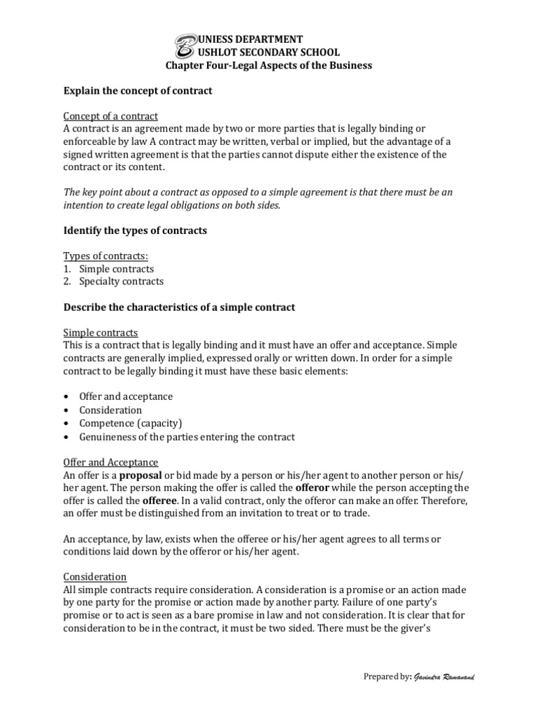 Chapter 4-Legal Aspects of The Business | PDF | Offer And Acceptance ...