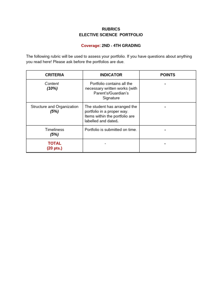 Rubrics in Portfolio | PDF